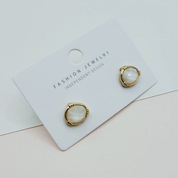 Jewelry | 735 Gold Color White Stone Stud Earrings | Poshmark